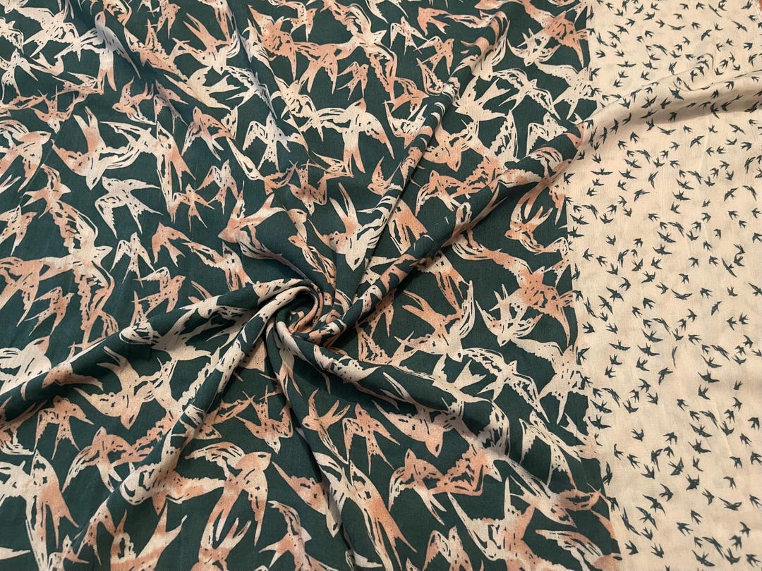 Rayon Gauze Fabric Double Border Birds Print 2 Yards - Etsy