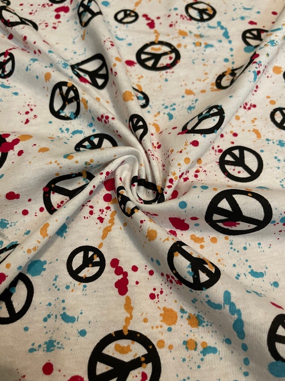 Cotton Knit Peace Sign Multi Color Print Fabric 1 Yard | Etsy