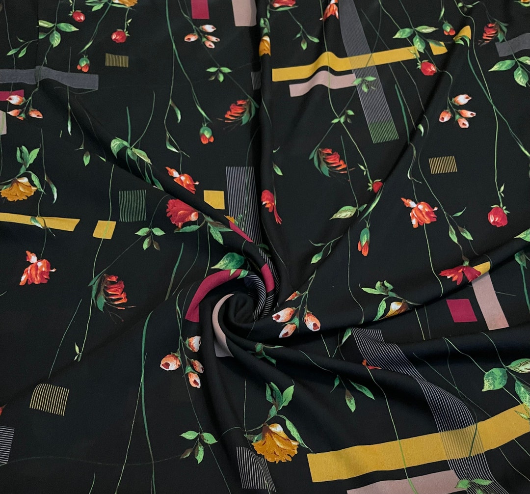 Wool Dobby Fabric Floral Stripe Squares Print 2 Yards - Etsy