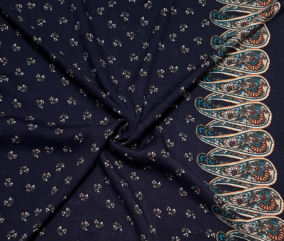 Rayon Challis Fabric Double Border Pattern - Etsy