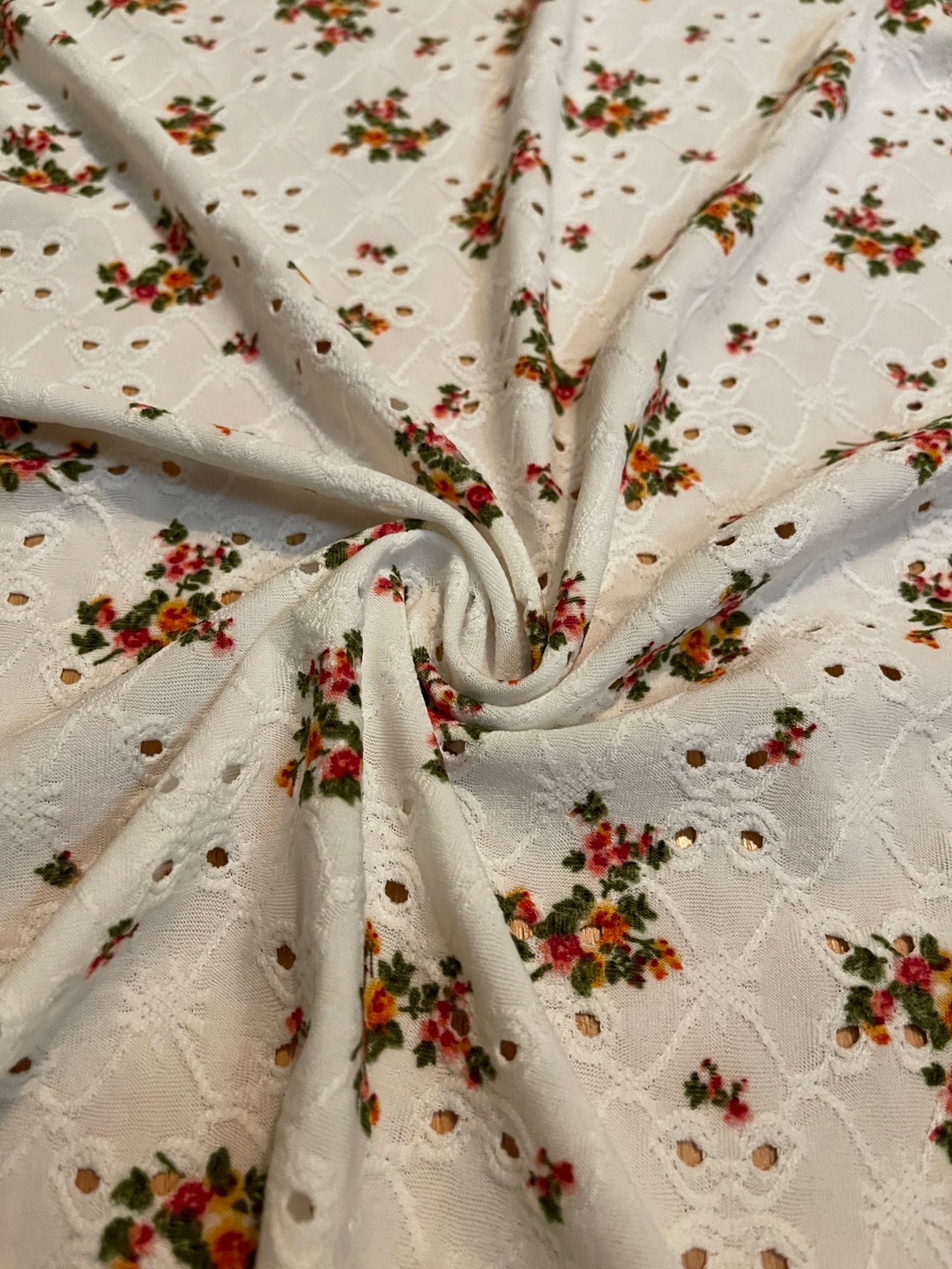 Stretch Eyelet Design Jersey Knit Fabric Tiny Floral Bouquet Print 1 ...