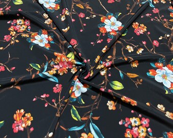 Black Garnet Ditsy Floral Pattern Printed on Wool Dobby Fabric by the ...