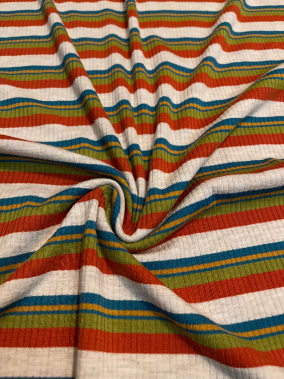 Knit Fabric Ribbed Knit Fabric Multi Color Stripes Print 1 Yard Etsy UK