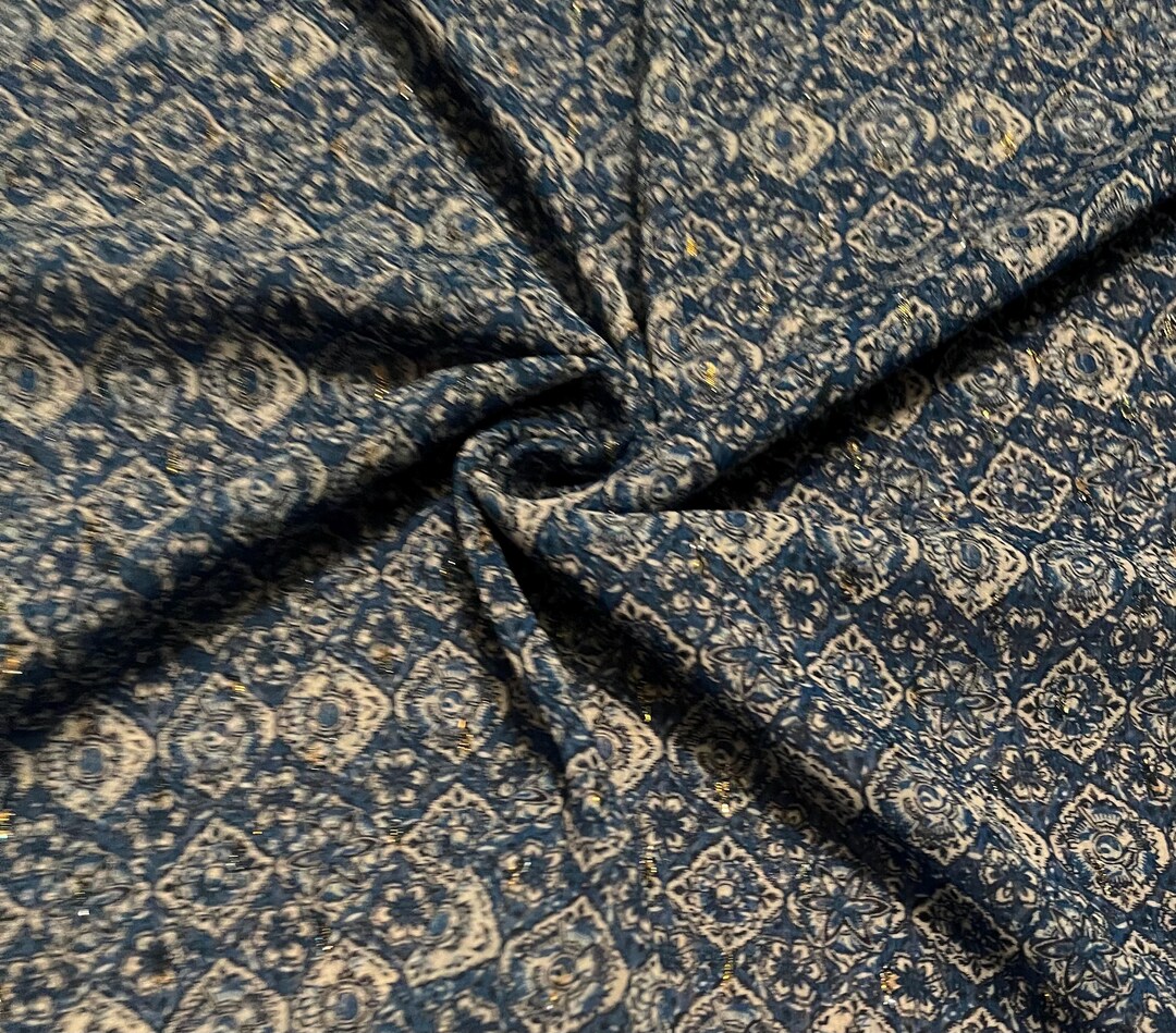 Polyester Crinkle Chiffon Fabric Gold Specks Mini Tiles Print 3 Yards ...