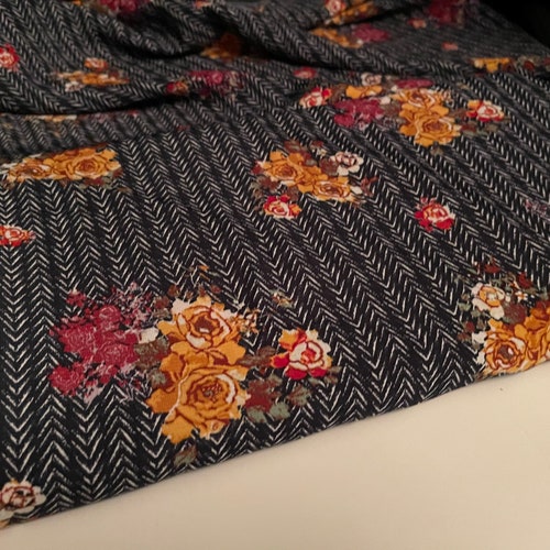 Wool Dobby Print Fabric Floral Silhouette Print 2 Yards - Etsy