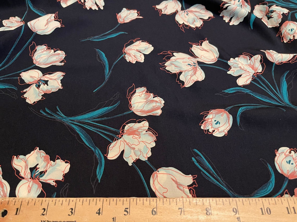 Woven Polyester Rayon Blend Floral Print Fabric 2 Yards | Etsy