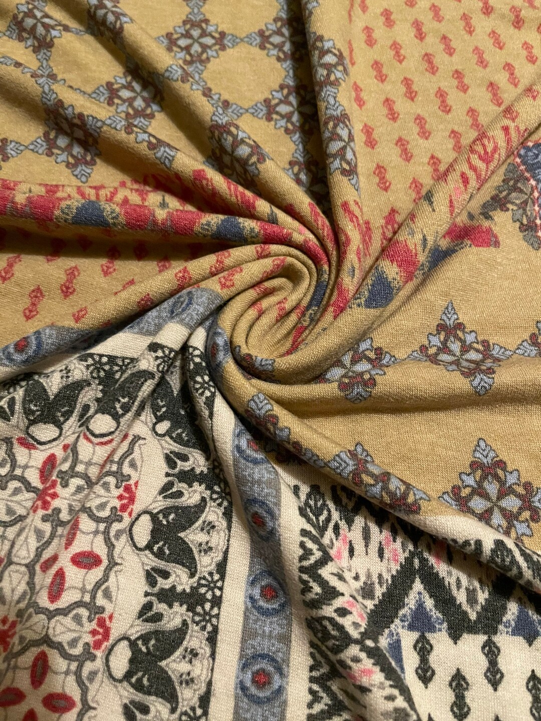 Stretch French Terry Knit Patchwork BOHO Pattern 1 Yard - Etsy