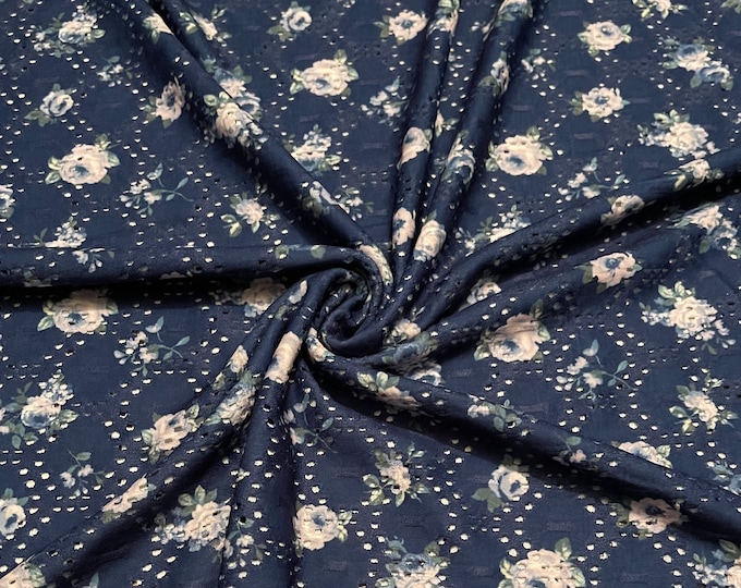 Stretch Eyelet Design Knit Fabric Mini Floral Print 1 Yard - Etsy