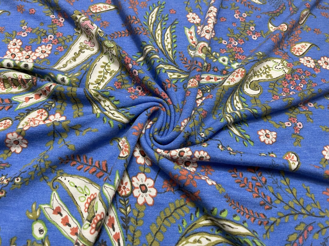 Stretch French Terry Knit Fabric Floral Paisley Boho Pattern 1-3/4 Yard ...