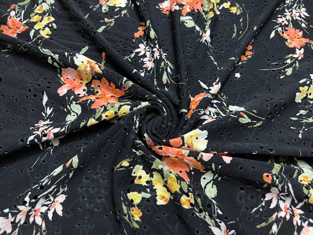 Stretch Eyelet Design Knit Fabric Floral Print 1 Yard - Etsy