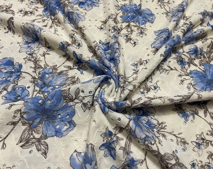 Stretch Eyelet Design Knit Fabric Floral Print 1 Yard - Etsy