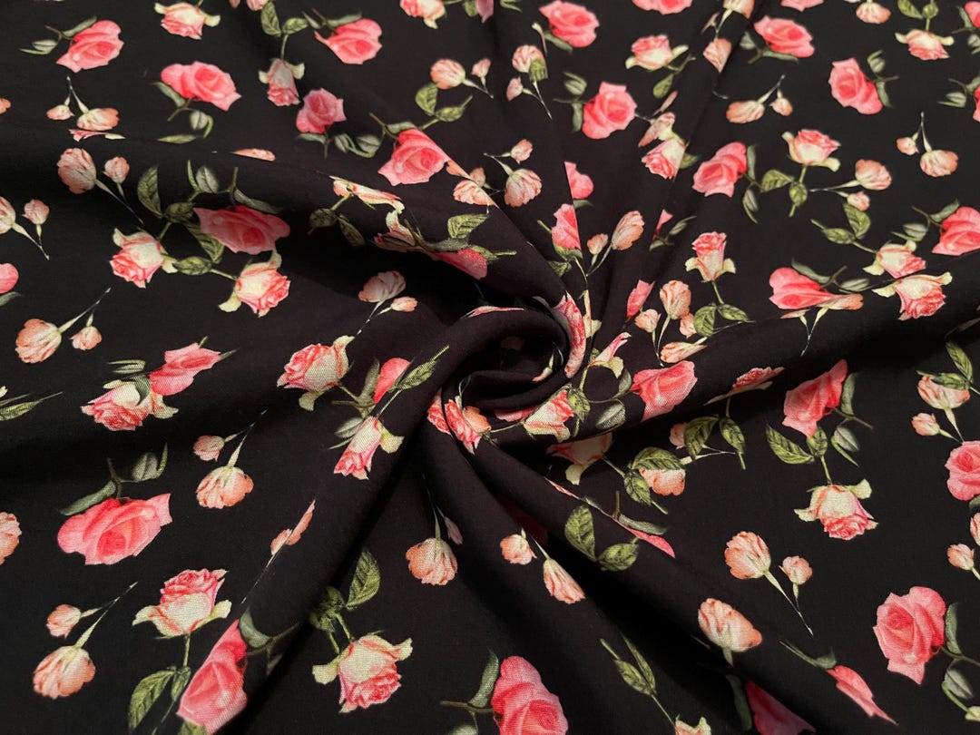 Rayon Challis Fabric Roses Floral Print 1-3/4 Yard Remnant - Etsy