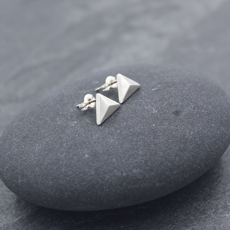 Triangular Pyramid Studs, Earrings, 925, Sterling, Silver, Post, Modern ...