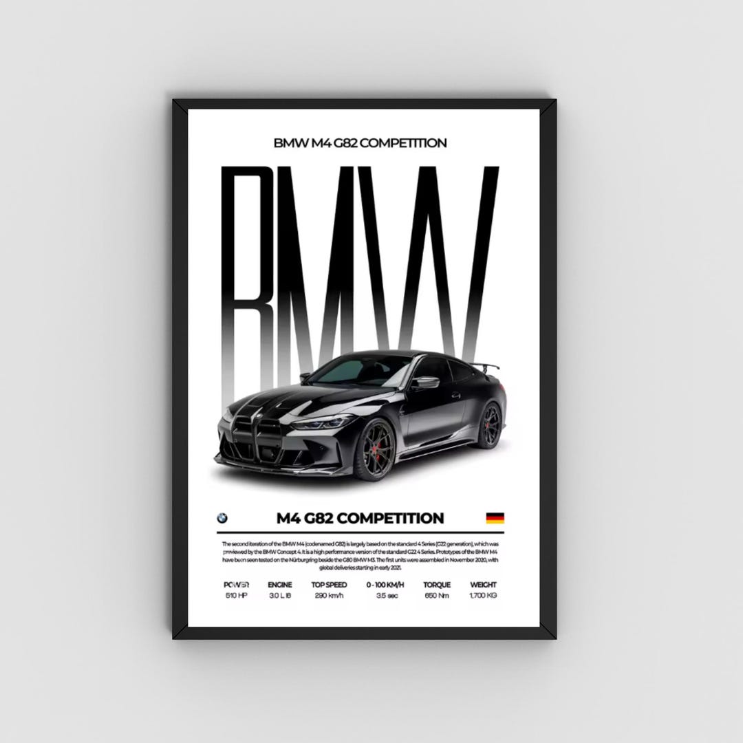 BMW M4 G82 Competition, Car Poster, BMW Wall Art, Wall Decor for Car ...