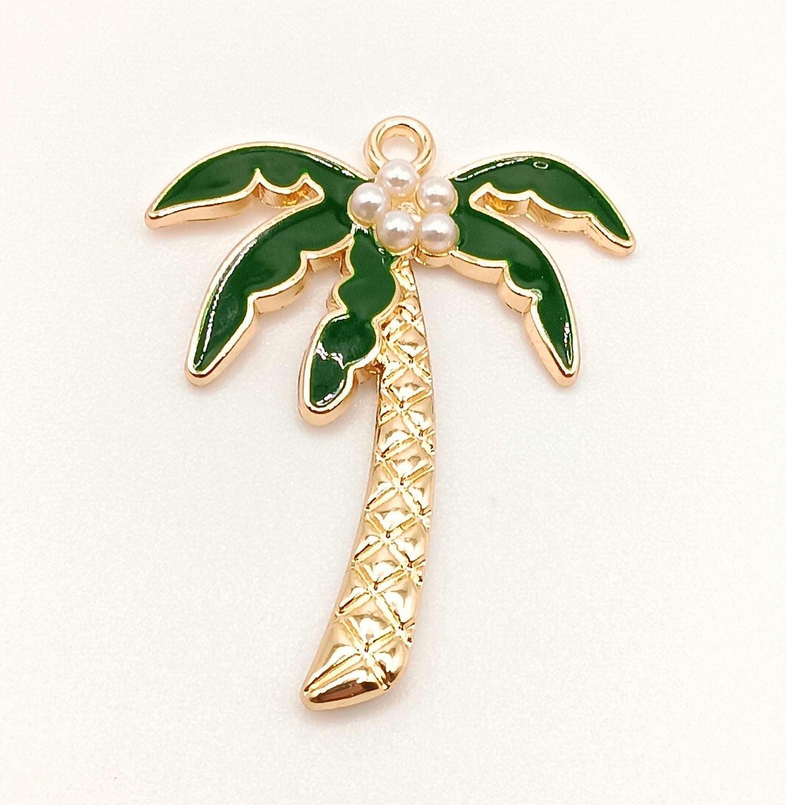Coconut Tree Pendant With Pearl Accent - Etsy