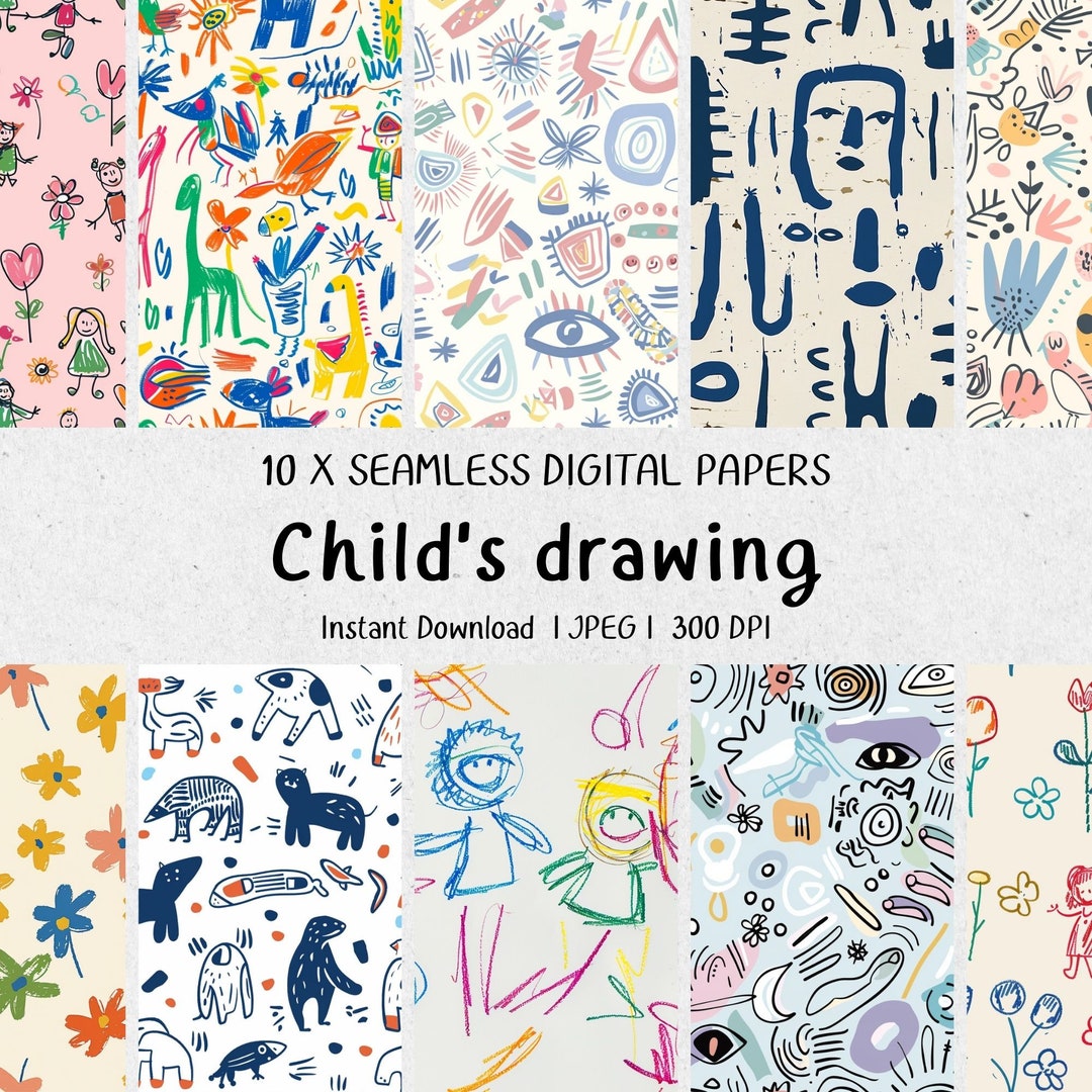 Seamless Kids Art Pattern Child's Drawing Digital Paper for ...