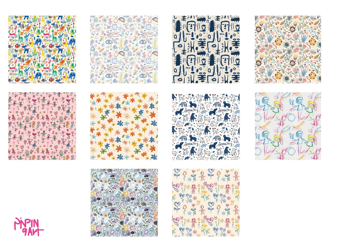 Seamless Kids Art Pattern - Child's Drawing Digital Paper for ...