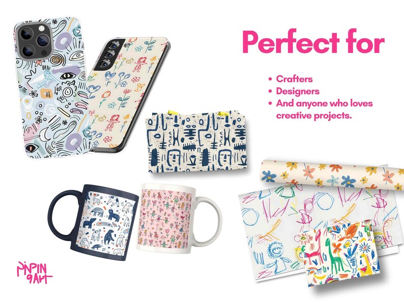 Seamless Kids Art Pattern - Child's Drawing Digital Paper for ...