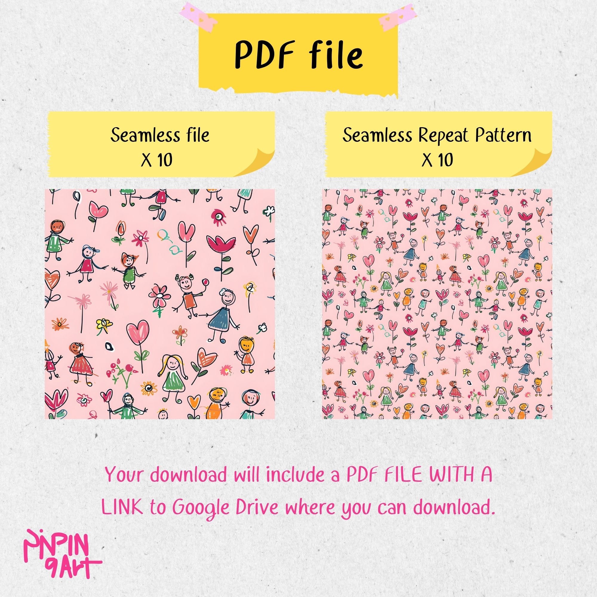 Seamless Kids Art Pattern Child's Drawing Digital Paper for ...