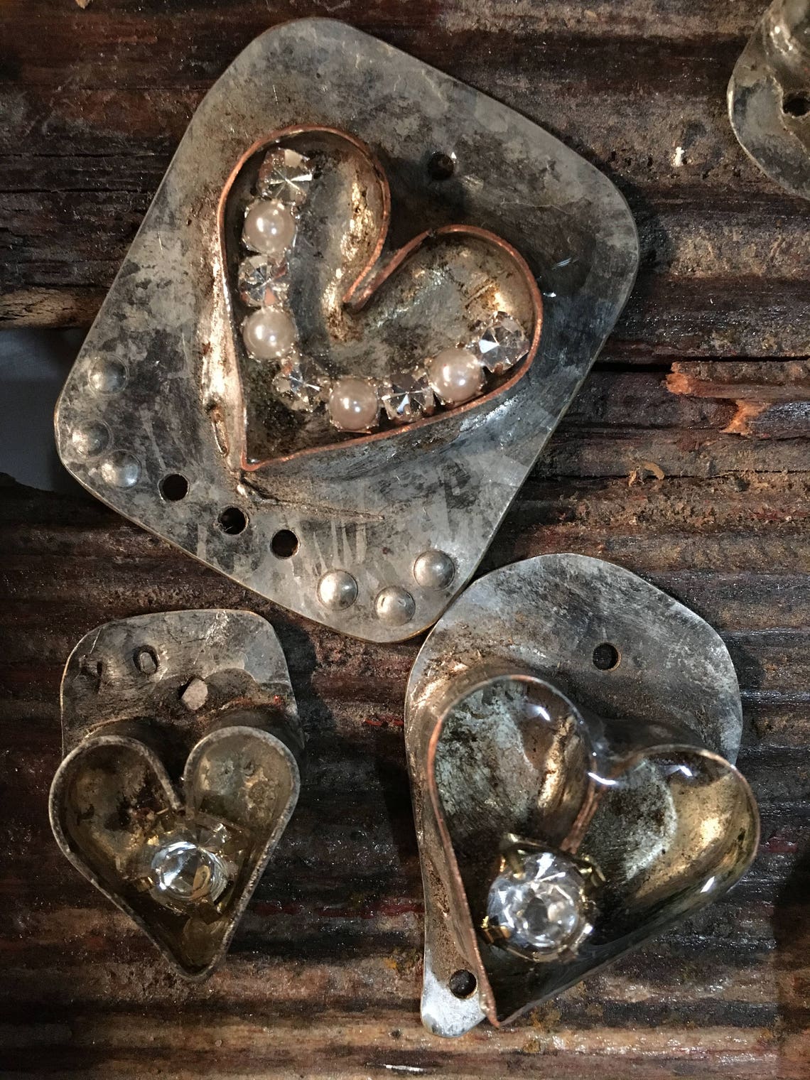 Mixed Metal Resin Rhinestone Heart Charms - Etsy