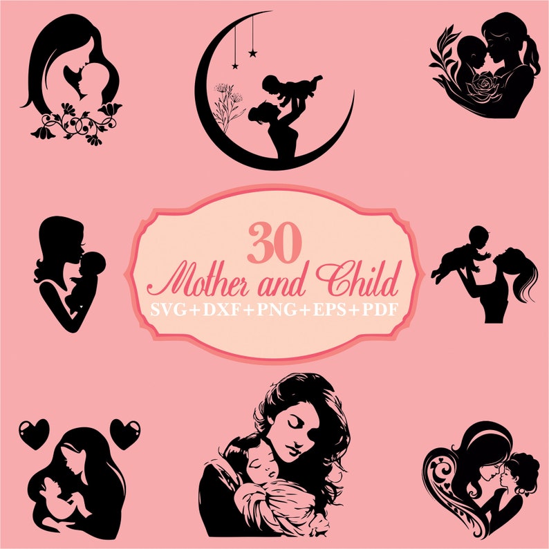 Mother and Child Svg Bundle, Mother and Child Clipart for Cricut, Mom ...