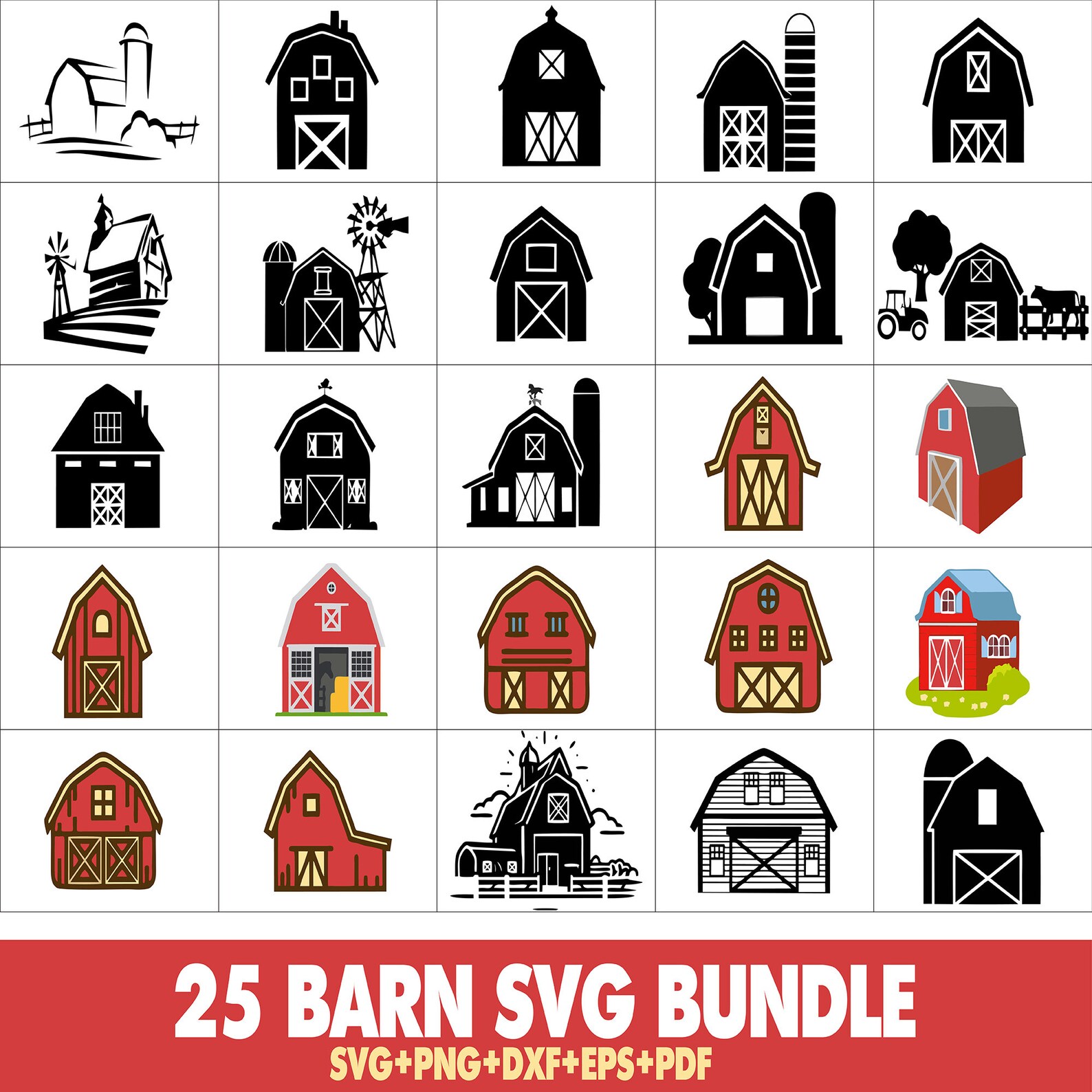 Barn Svg Bundle, Barn Clipart, Barn House Svg, Windmill Barn Svg ...