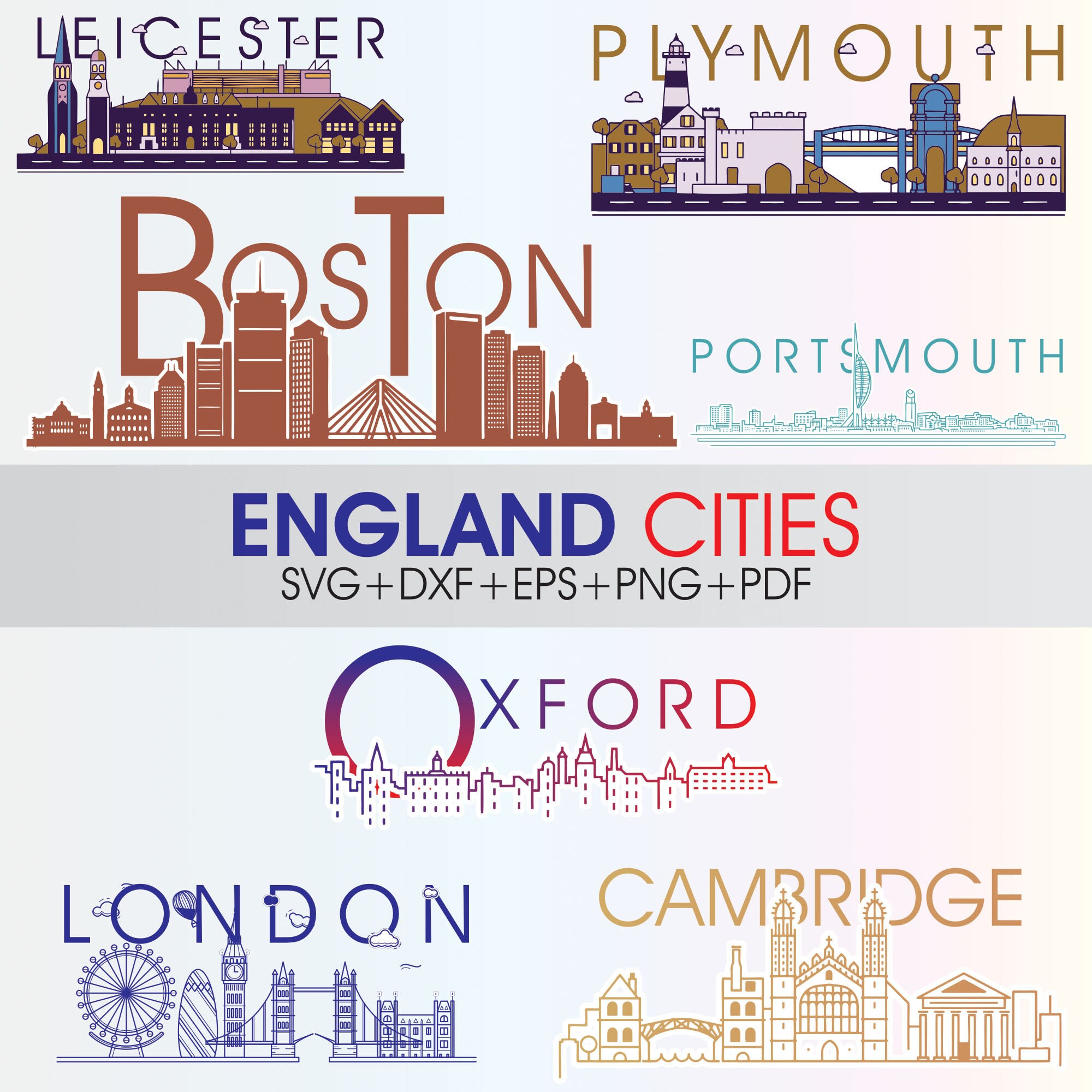 England Cities Svg Bundle, Landmark Svg Bundle, Landmark Clipart ...