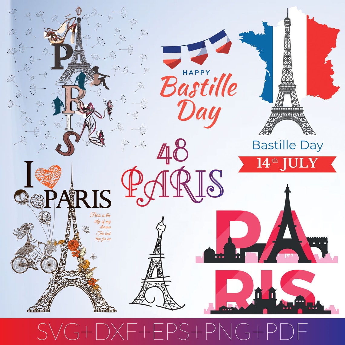 Paris Svg Bundle, Eiffel Tower Clipart for Cricut, Landmark Cut Files ...