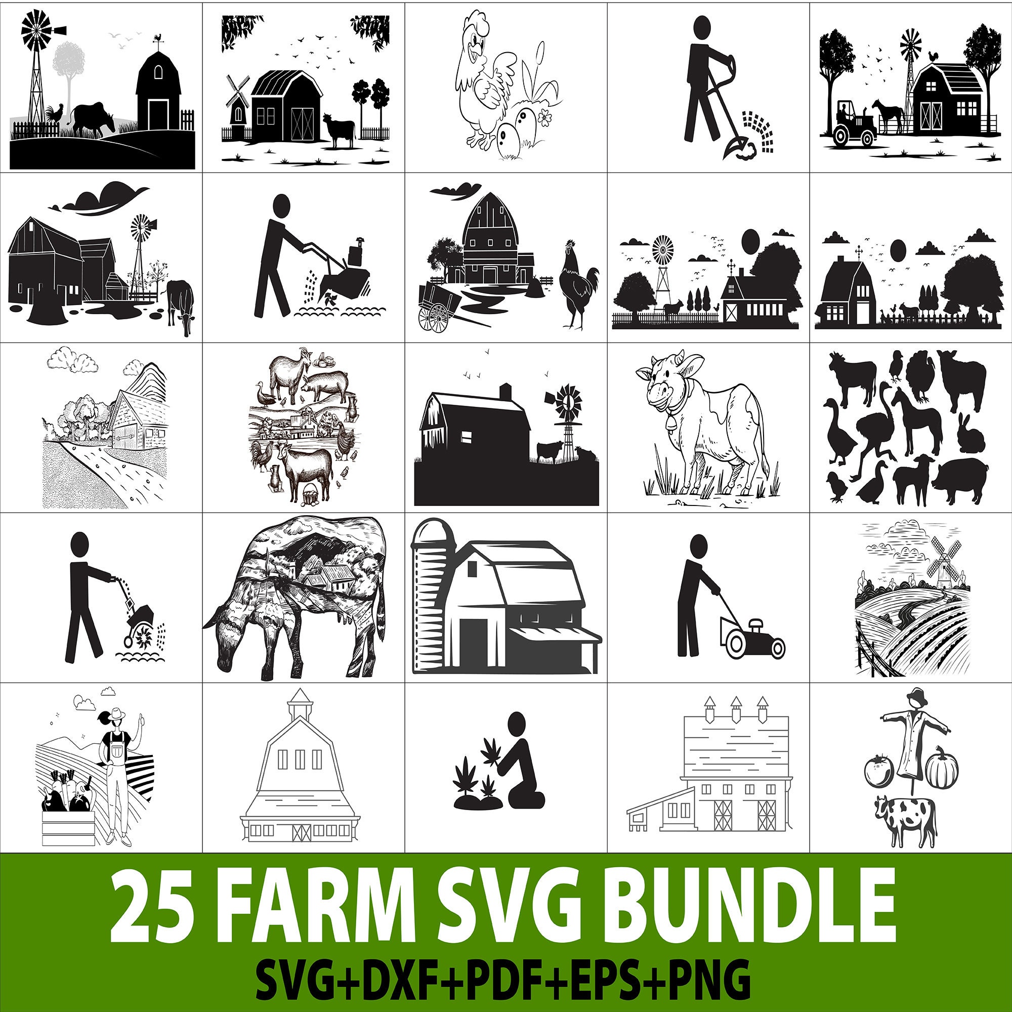 Farm Svg Bundle, Farm Animals Svg, Windmill Barn Svg, Farm Silhouette ...