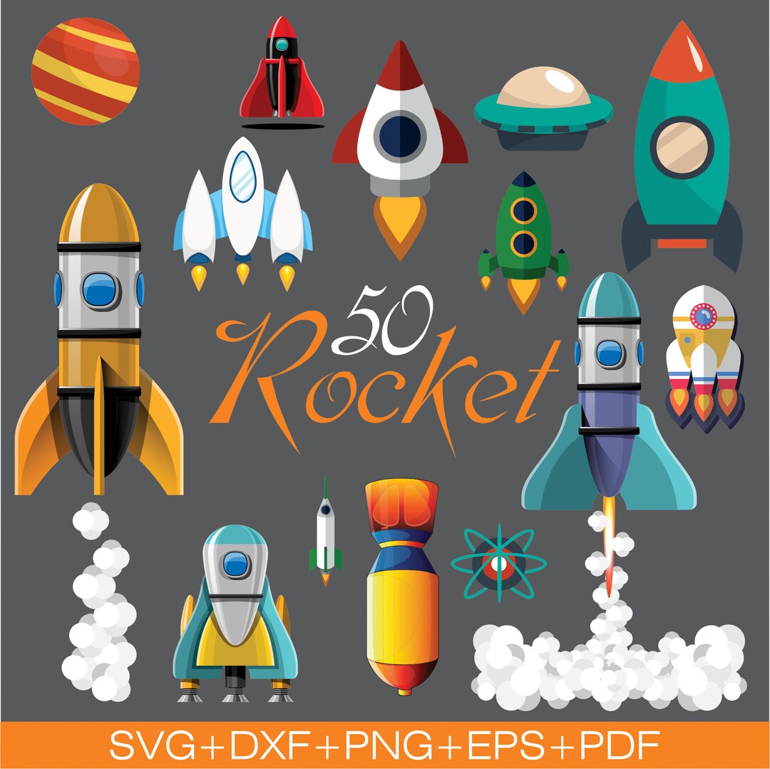 Rocket Svg Bundle, Rocket Clipart for Cricut, Spaceship Silhouette ...