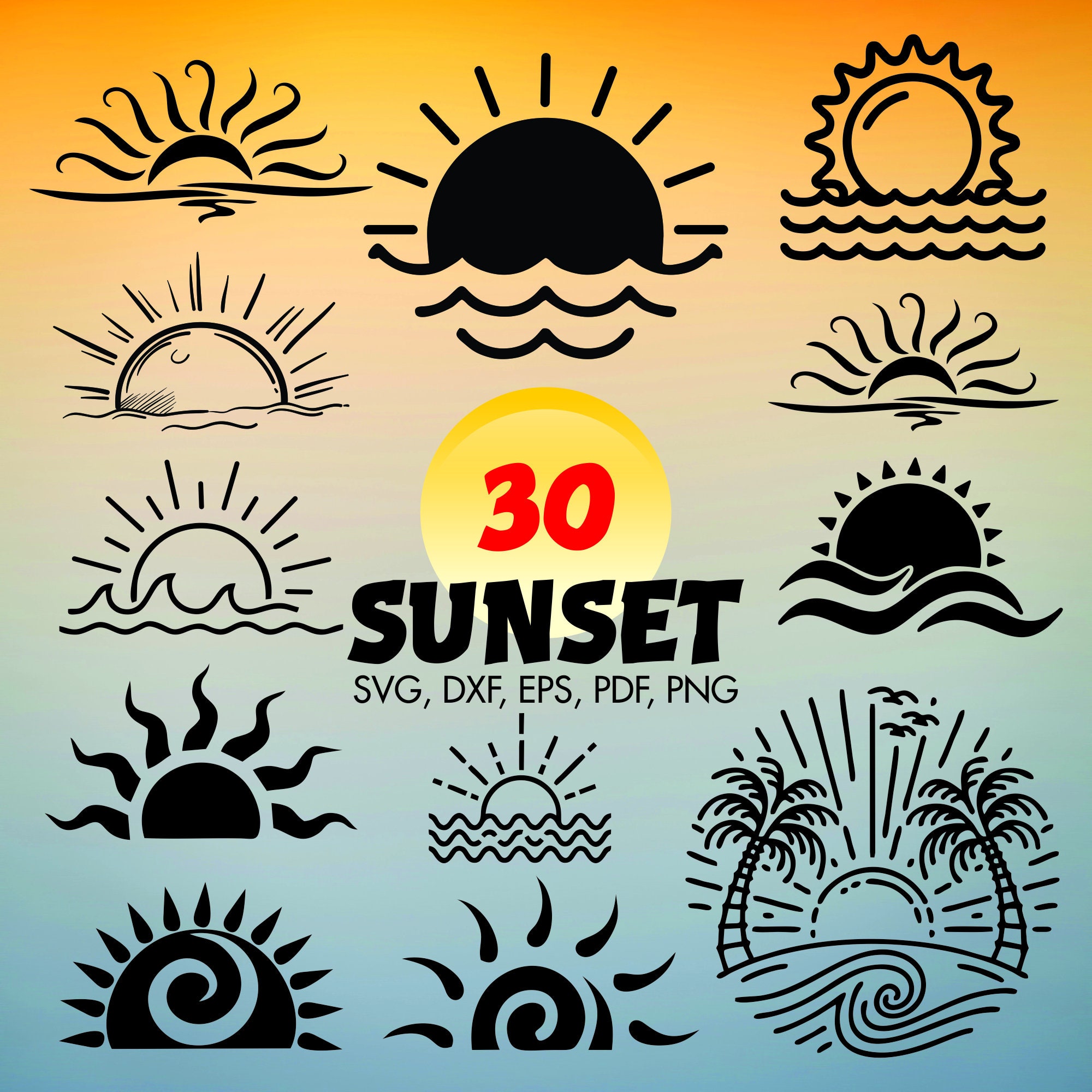Sunset Svg Bundle, Sunset Silhouette, Sunset Clipart, Sunset Cricut ...