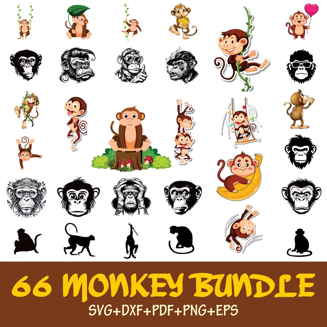Monkey Svg Bundle, Monkey Clipart for Cricut, Monkey Silhouette, Monkey ...