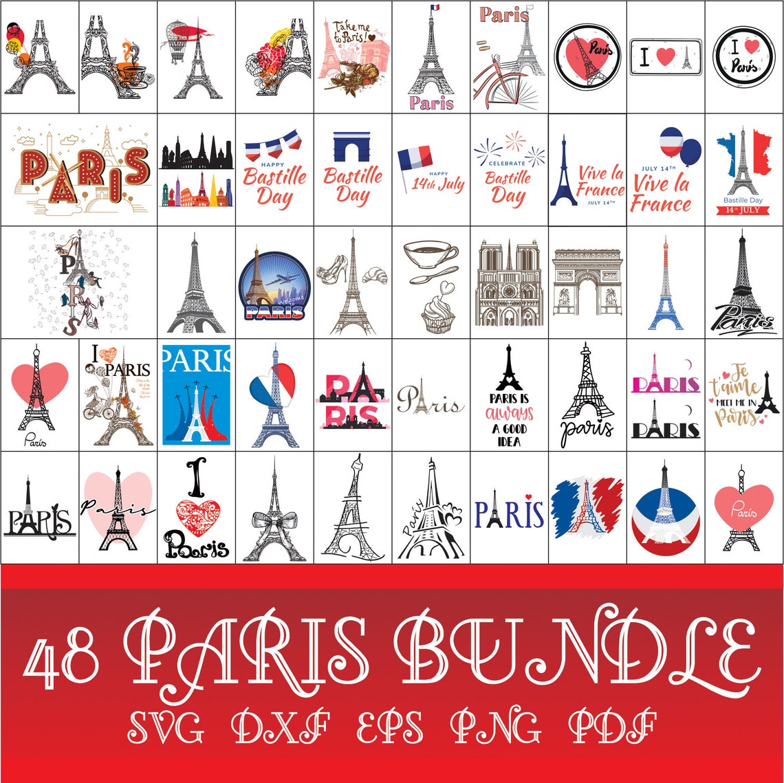 Paris Svg Bundle, Eiffel Tower Clipart for Cricut, Landmark Cut Files ...