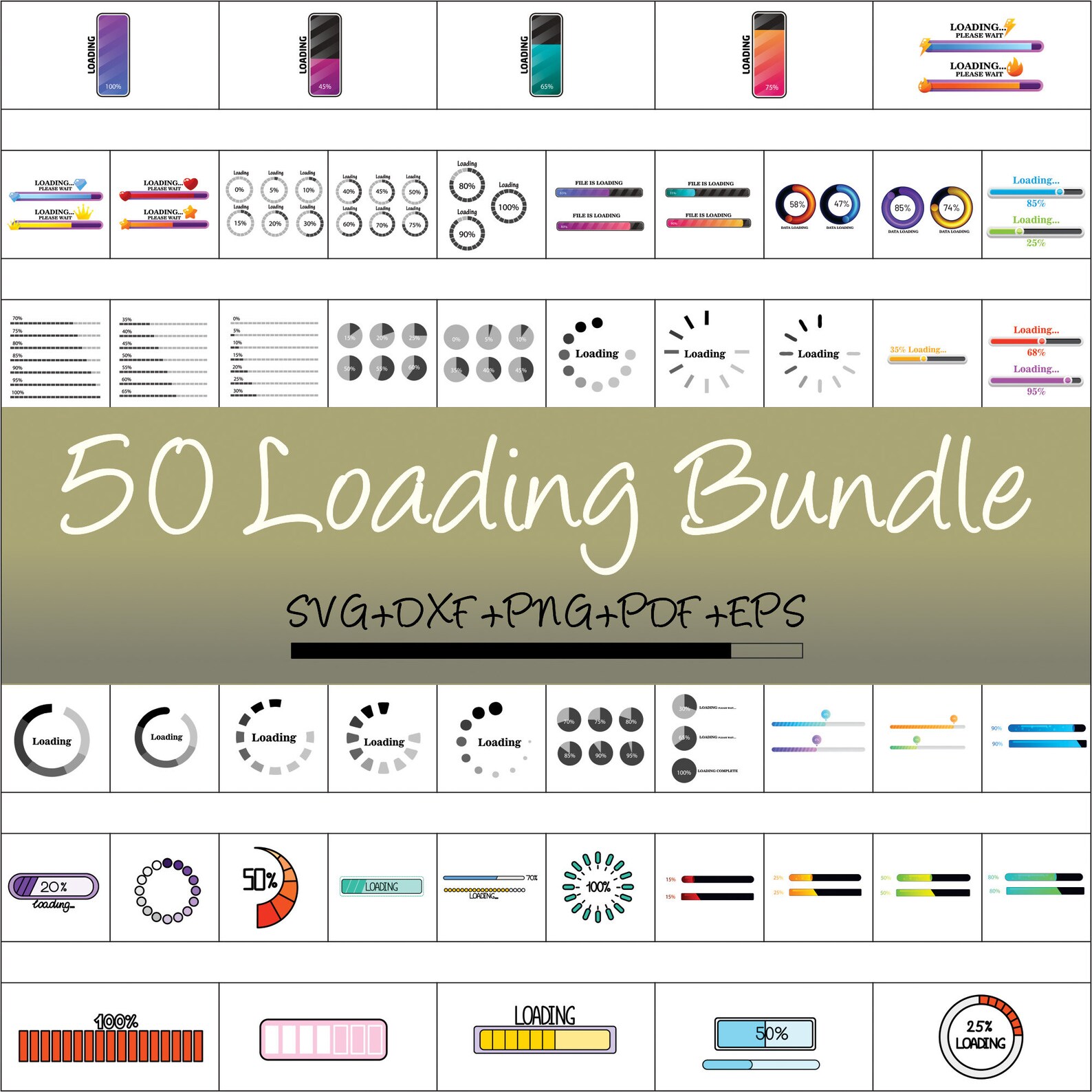 Loading Bar Svg Bundle, Loading Bar Clipart for Cricut, Loading Bar Silhouette, Loading Vector ...