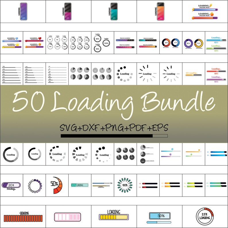 Loading Bar Svg Bundle, Loading Bar Clipart for Cricut, Loading Bar Silhouette, Loading Vector ...