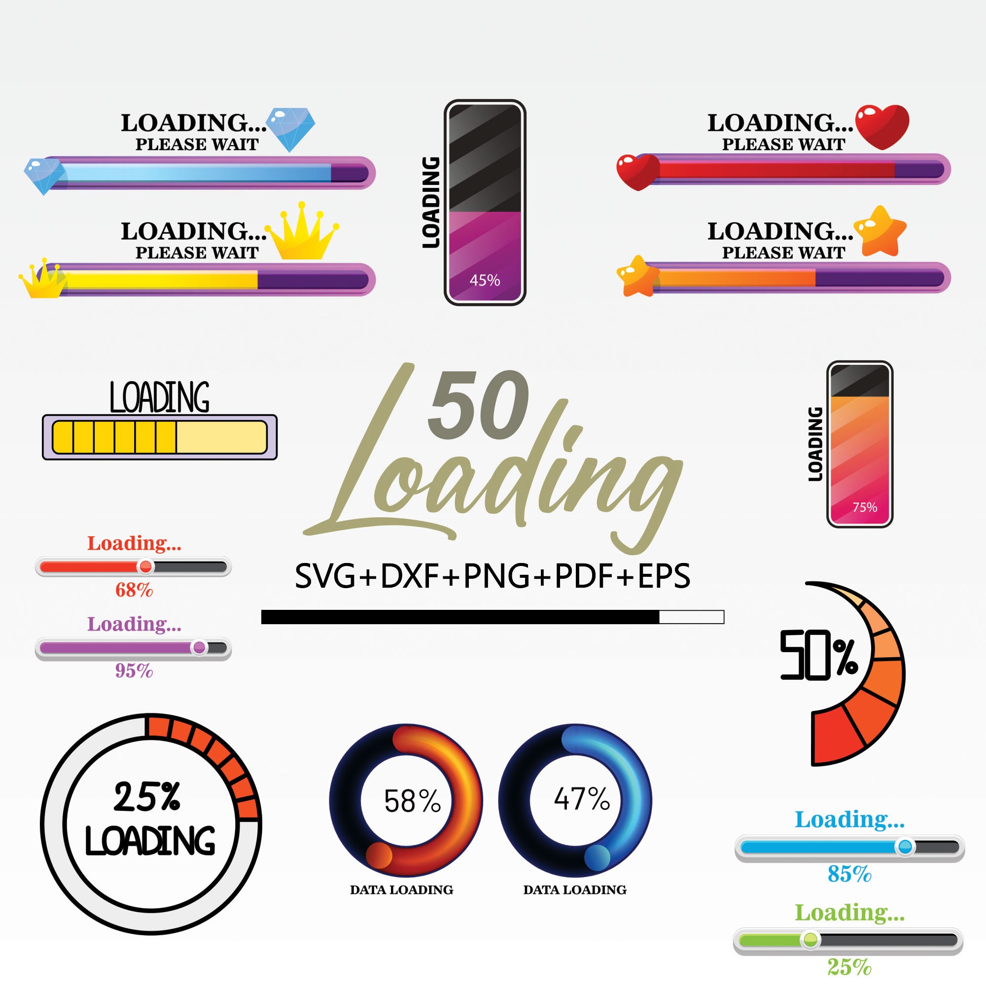 Loading Bar Svg Bundle, Loading Bar Clipart for Cricut, Loading Bar ...