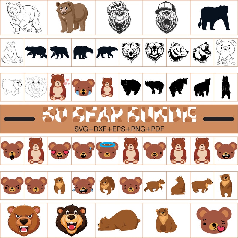 Bear Svg Bundle, Cute Bear Svg, Bear Clipart for Cricut, Bear Cut Files ...