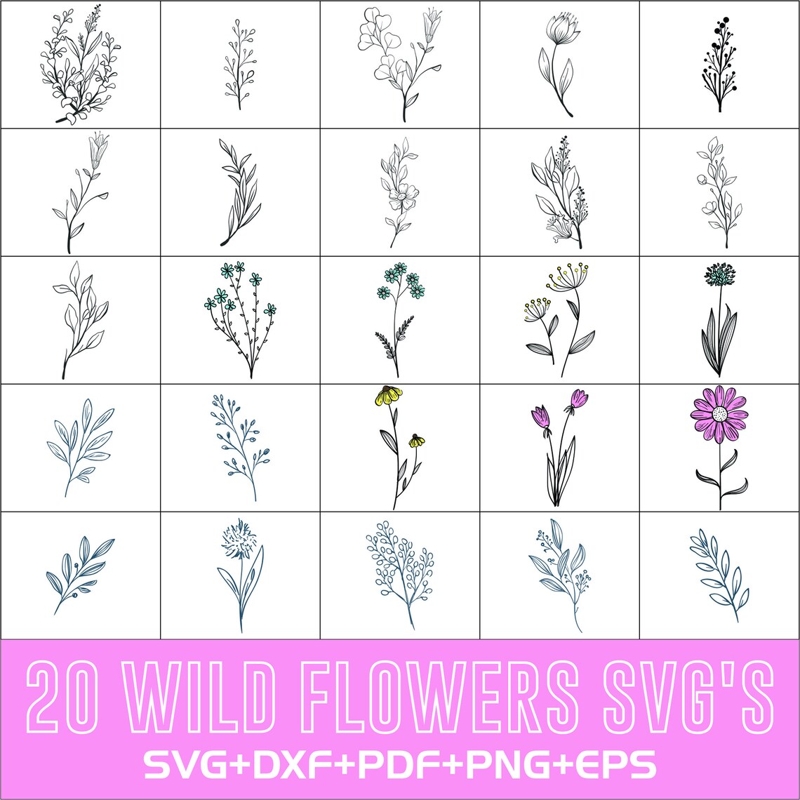 Wild Flower Svg Bundle, Wild Flower Clipart for Cricut, Wild Flower ...