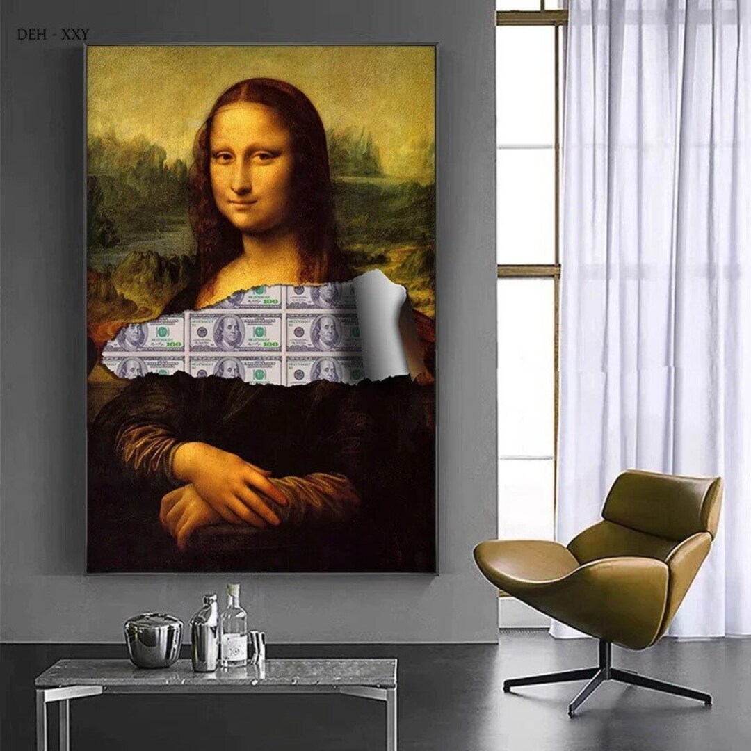 Money Artwork Mona Lisa Canvas Painting Posters Famous Painting ...