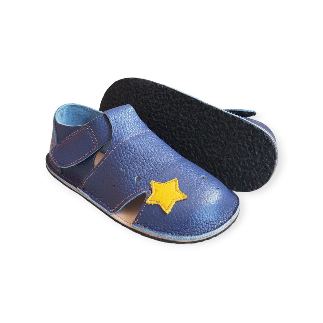 Navy Leather Sandals , Flexible Shoes, Kids Sandals, Barefoot Shoes ...