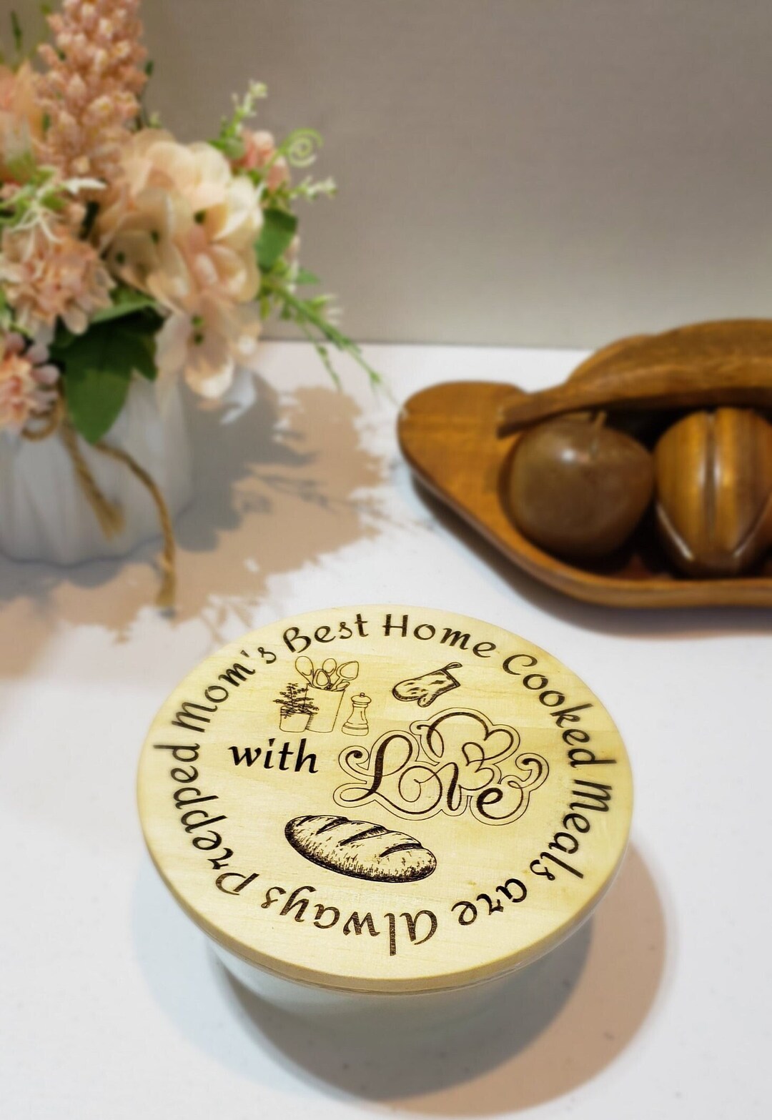 Glass Food Container With Engraved Wood Lid - Etsy