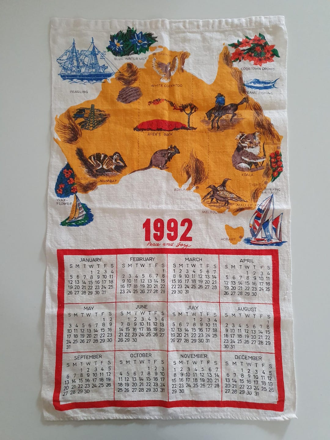 Australian Themed Vintage 1992 Calendar 100% Linen Tea Towel - Etsy