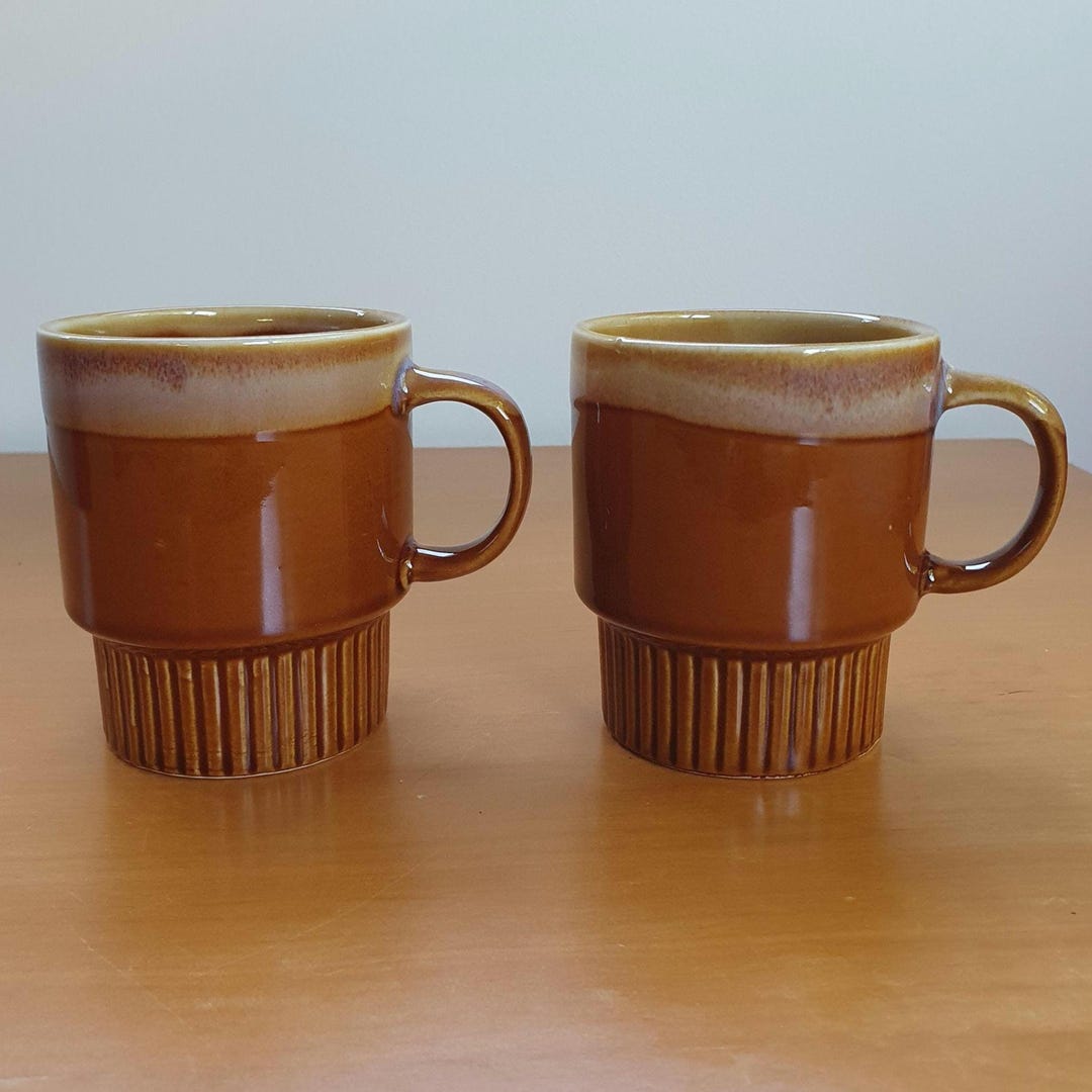 Vintage 70s Glazed Stackable Ceramic Mugs, Set of 2 - Etsy