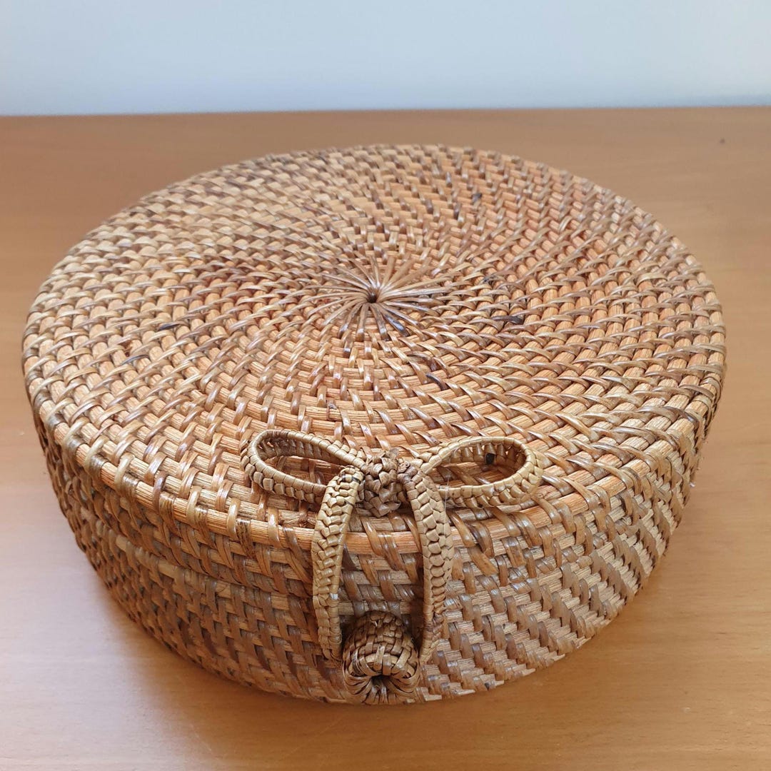 Circle Rattan Sewing Basket or Container - Etsy