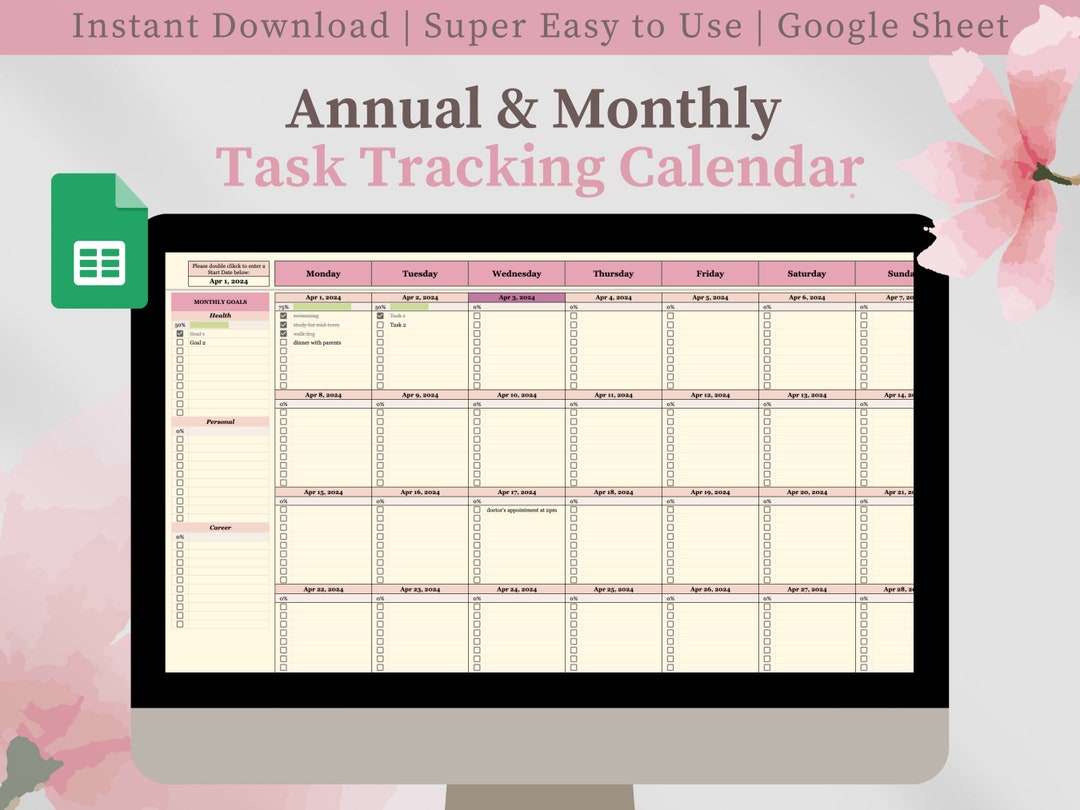 Editable Task Tracker Monthly Calendar Planner Template Google ...
