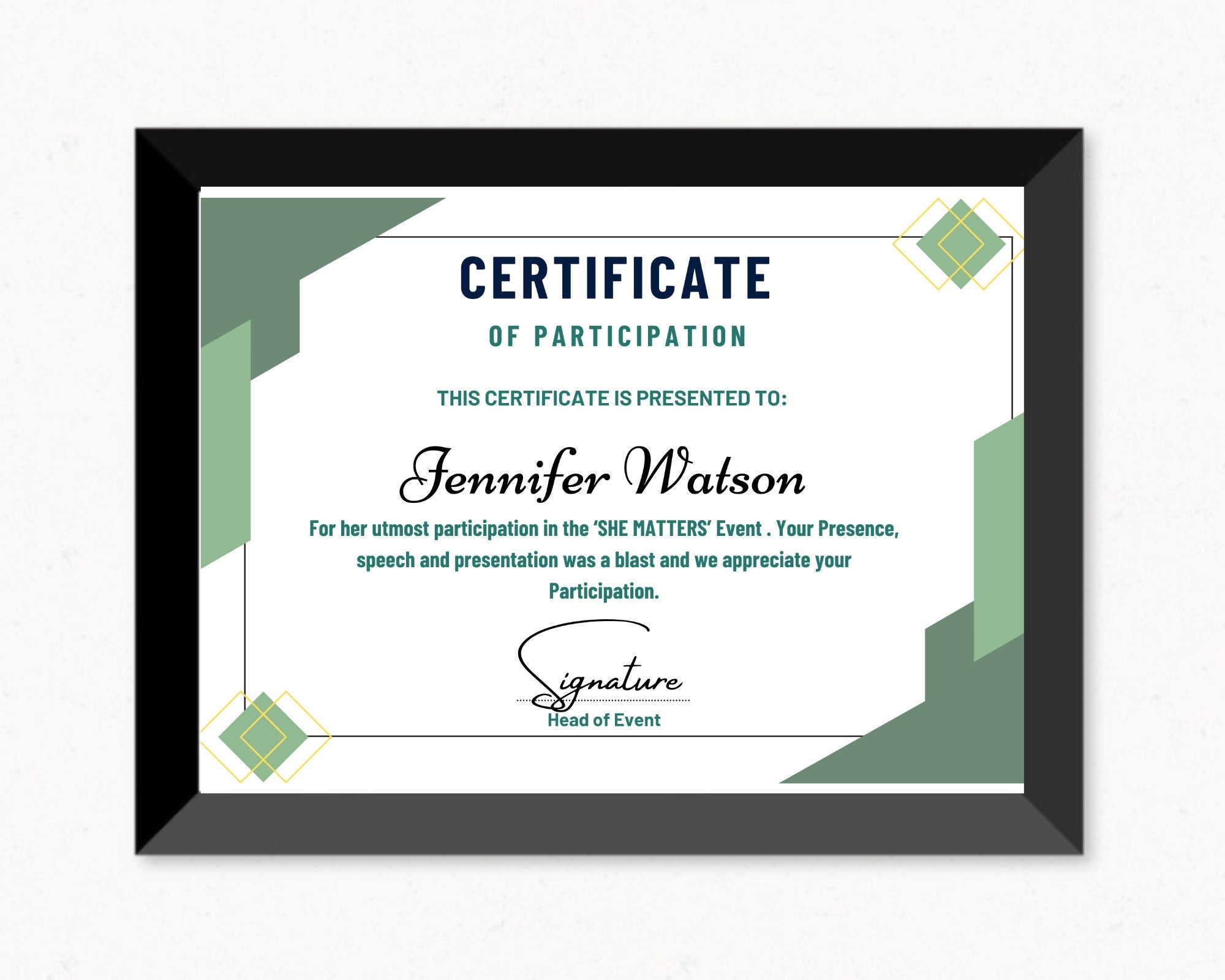 Green Minimalist Certificate of Participation Document Template Classy ...