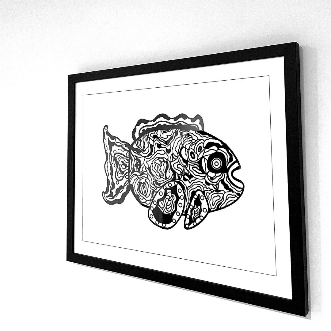 Fish Art Piece | Black and White Art Print | Spring Decor | Hand Drawn ...
