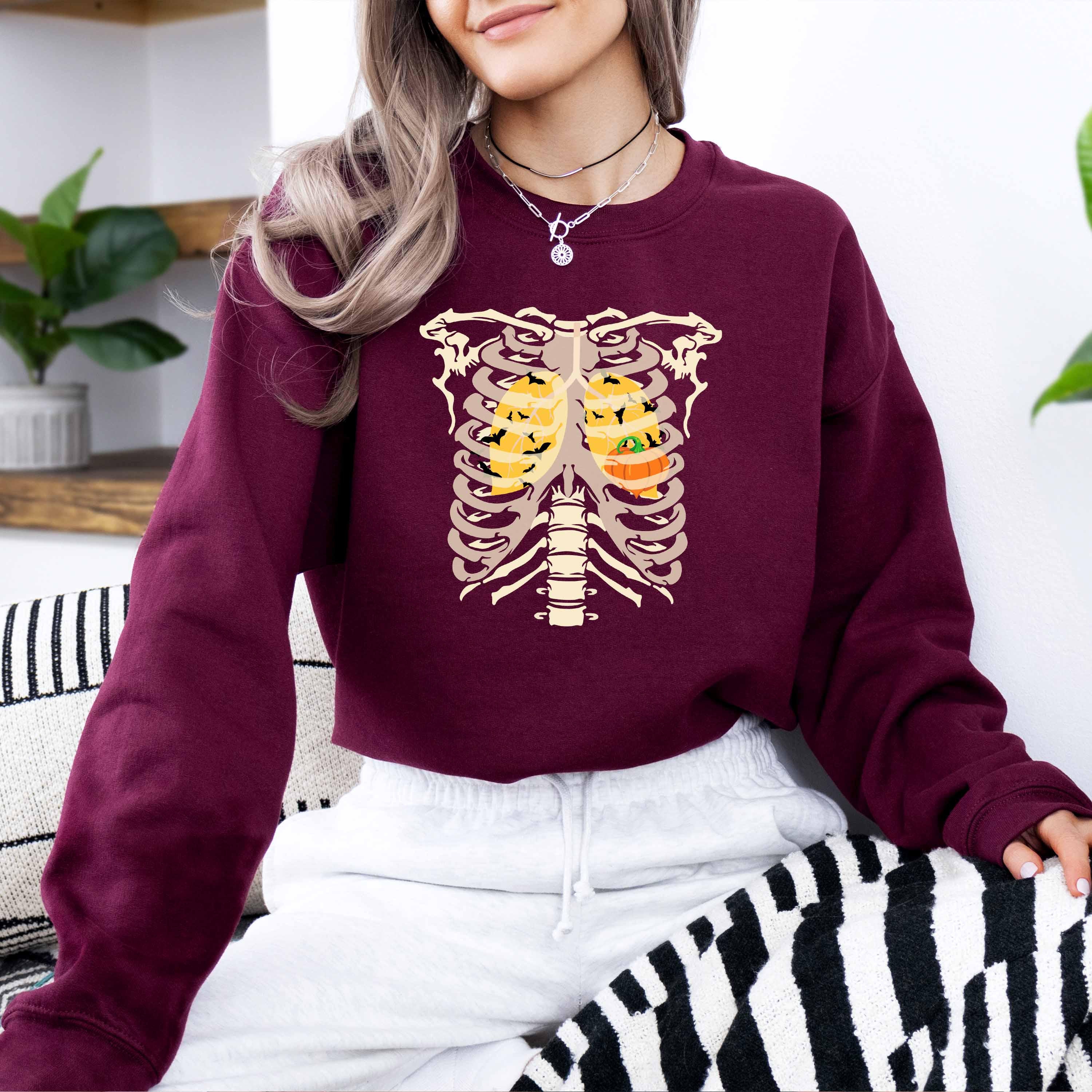 Skeleton Rib Cage Sweatshirt, Skeleton Halloween Sweatshirt, Skeleton ...