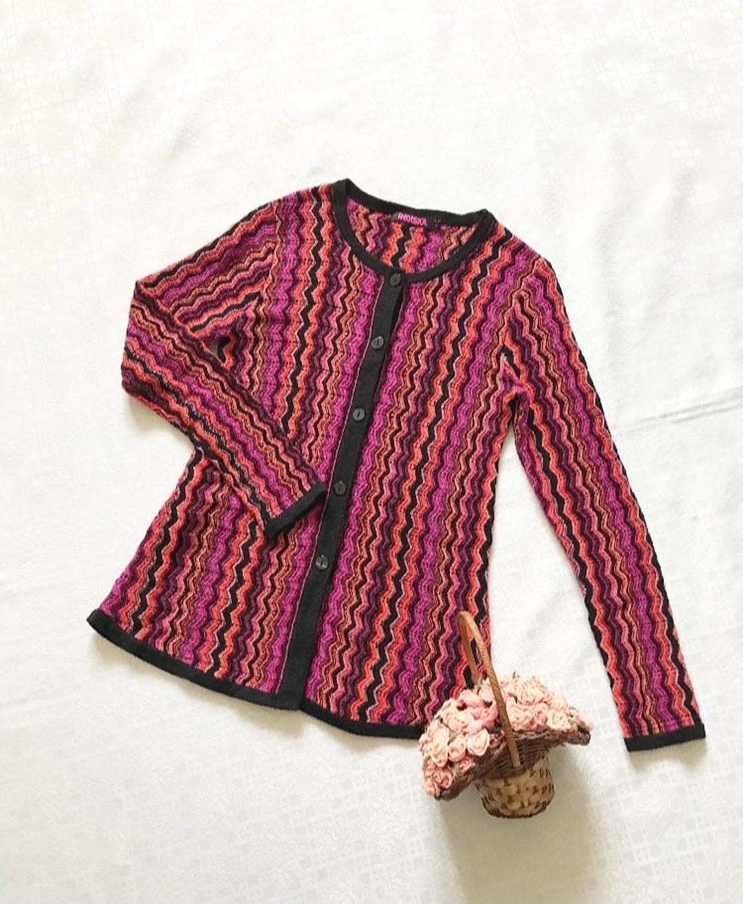 Modern Indiska Zigzag Crochet Pattern Cardigan Stripes Colorful Cotton ...
