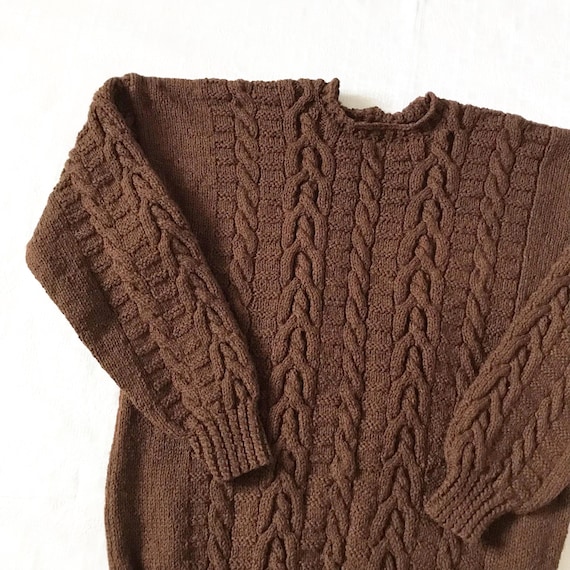Vintage 1970s chocolate brown cable knit hand knitted… - Gem